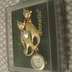Bonetto Watch Cats Rhinestone Brooch Japan Movemnt | Accessories ...